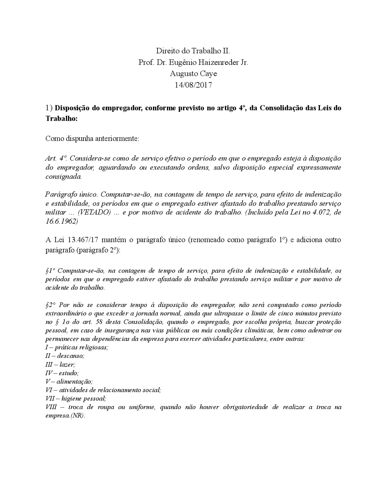 Trabalho E Questões De Direito Do Trabalho Ii Docsity