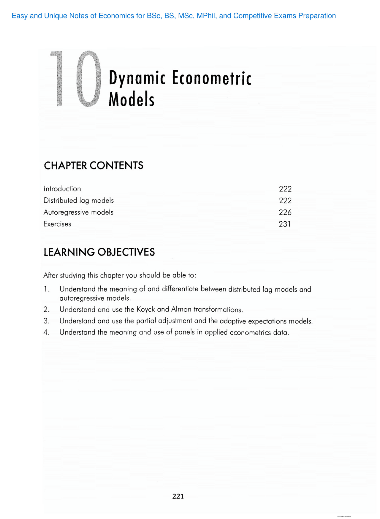 Applied Econometrics Dynamic Econometric Models Easy And Unique Notes
