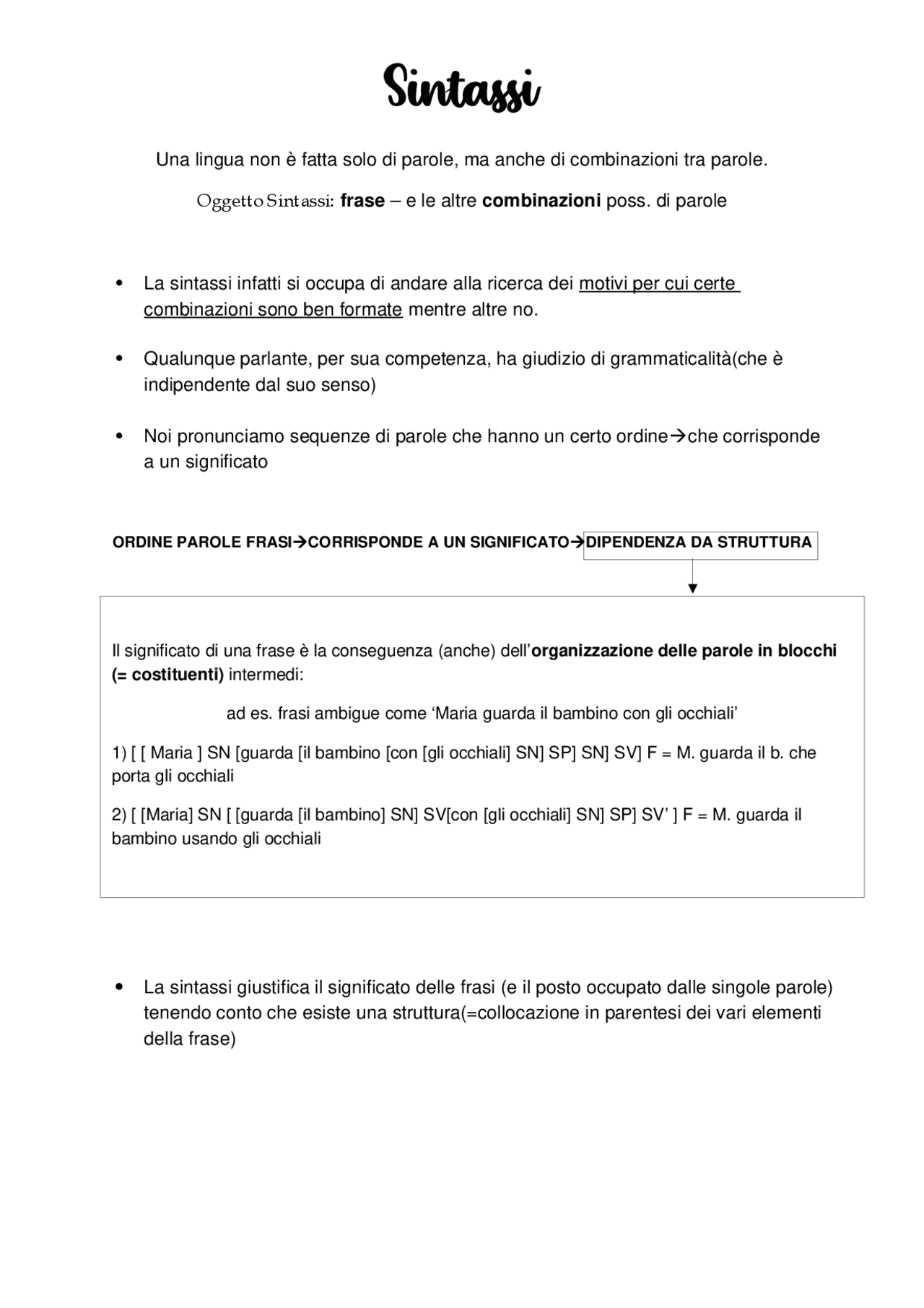 sintassi schemi chiari e ordinati | Esquemas y mapas conceptuales de Lingüística | Docsity