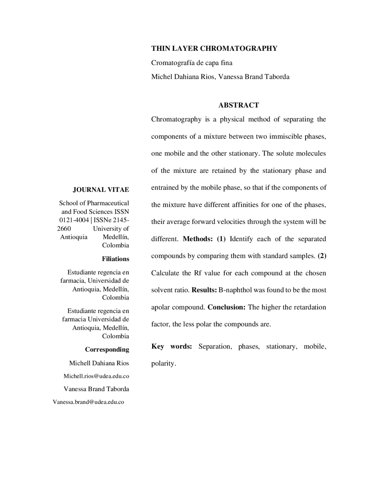 Practica De Cromatografía Exercícios De Química Orgânica Docsity