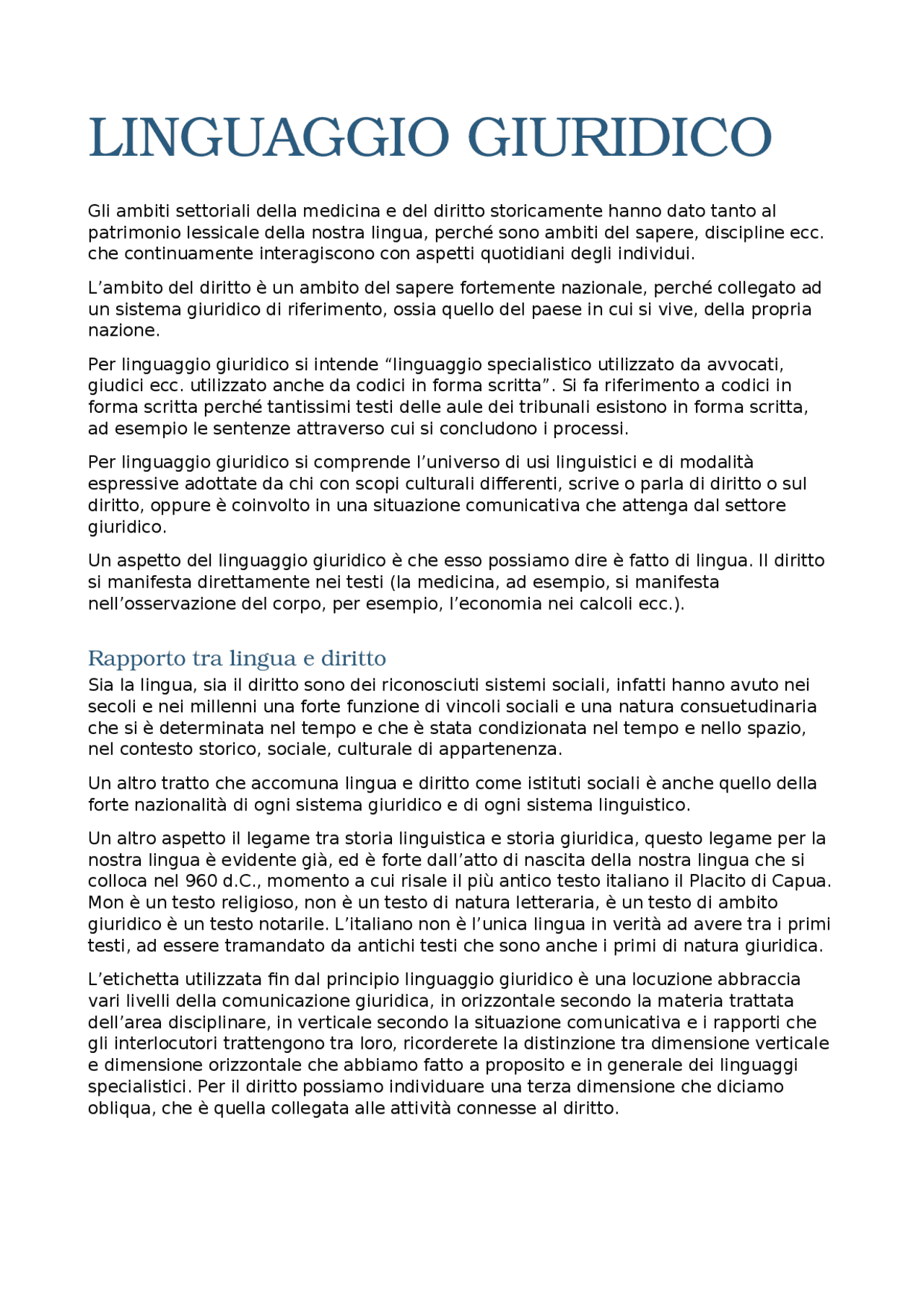 Linguaggio Giuridico Lsp Appunti Di Linguistica Docsity