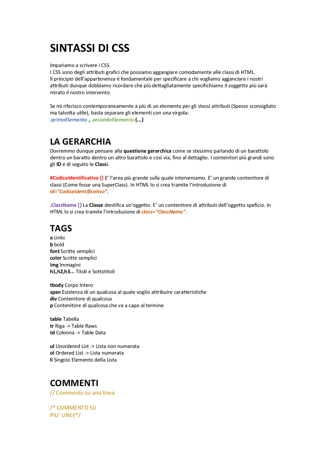Sintassi Ed Approfondimenti Sul Codice Css Appunti Di Sviluppo Di