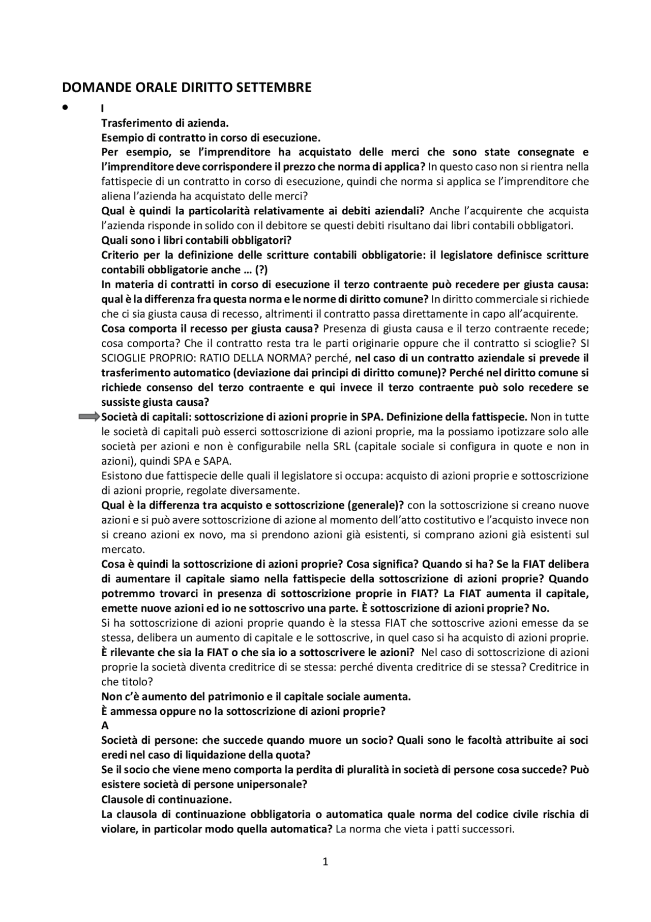 Domande Esame Orale Settembre 2021 Diritto Commerciale Con Risposte