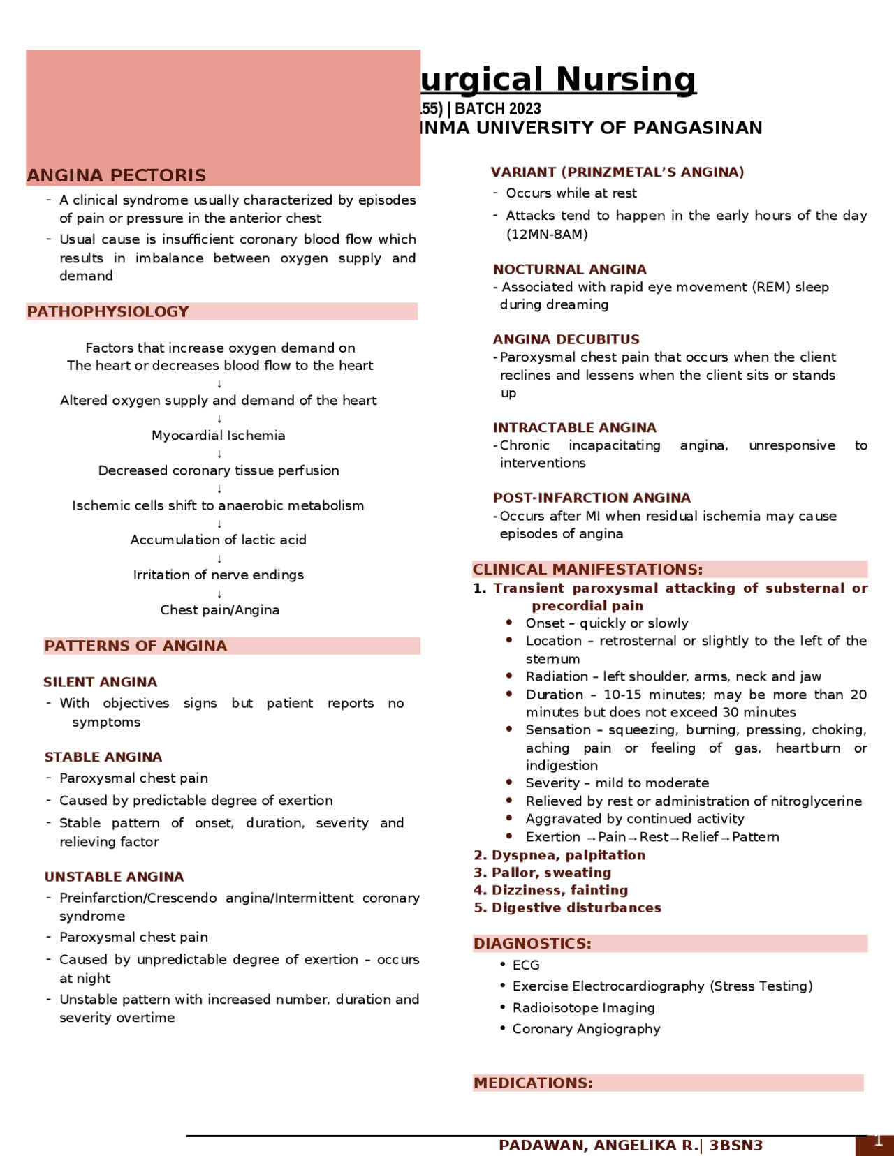 MEDICAL SURGICAL NURSING NOTES | Study notes Surgical Pathology | Docsity