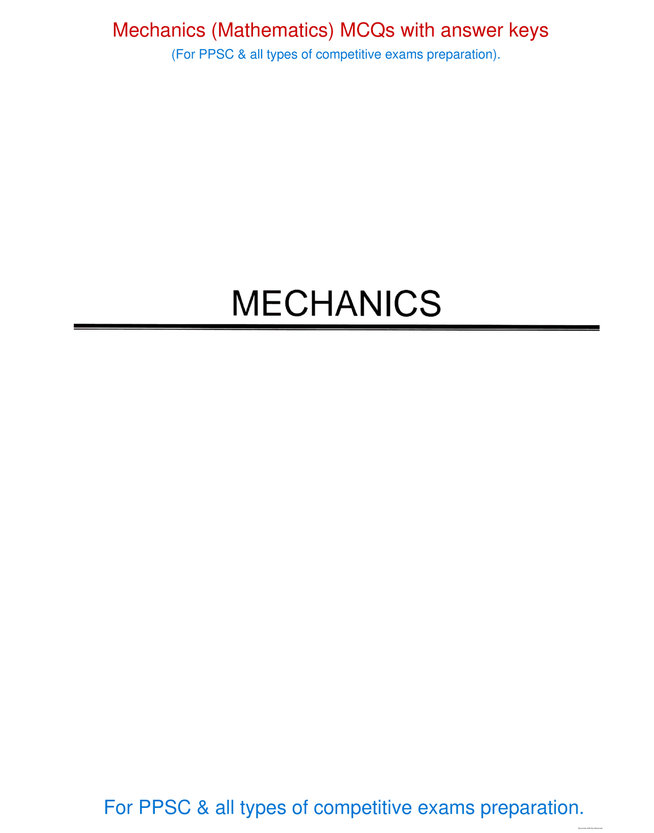 Mechanics (Mathematics) MCQs with answer keys For PPSC & all types of competitive exams pr ...