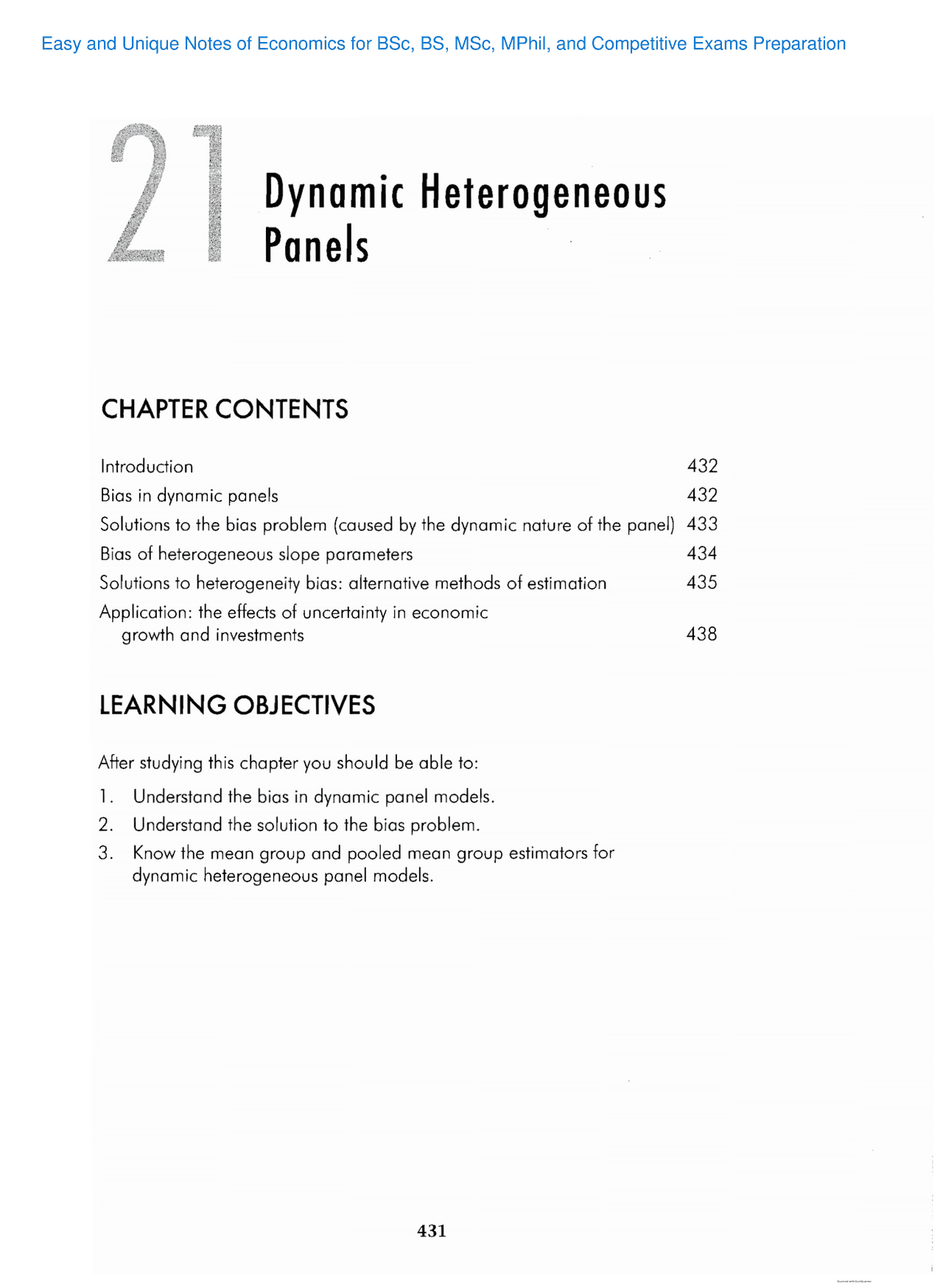 Applied Econometrics Dynamic Heterogeneous Panel Easy And Unique Notes