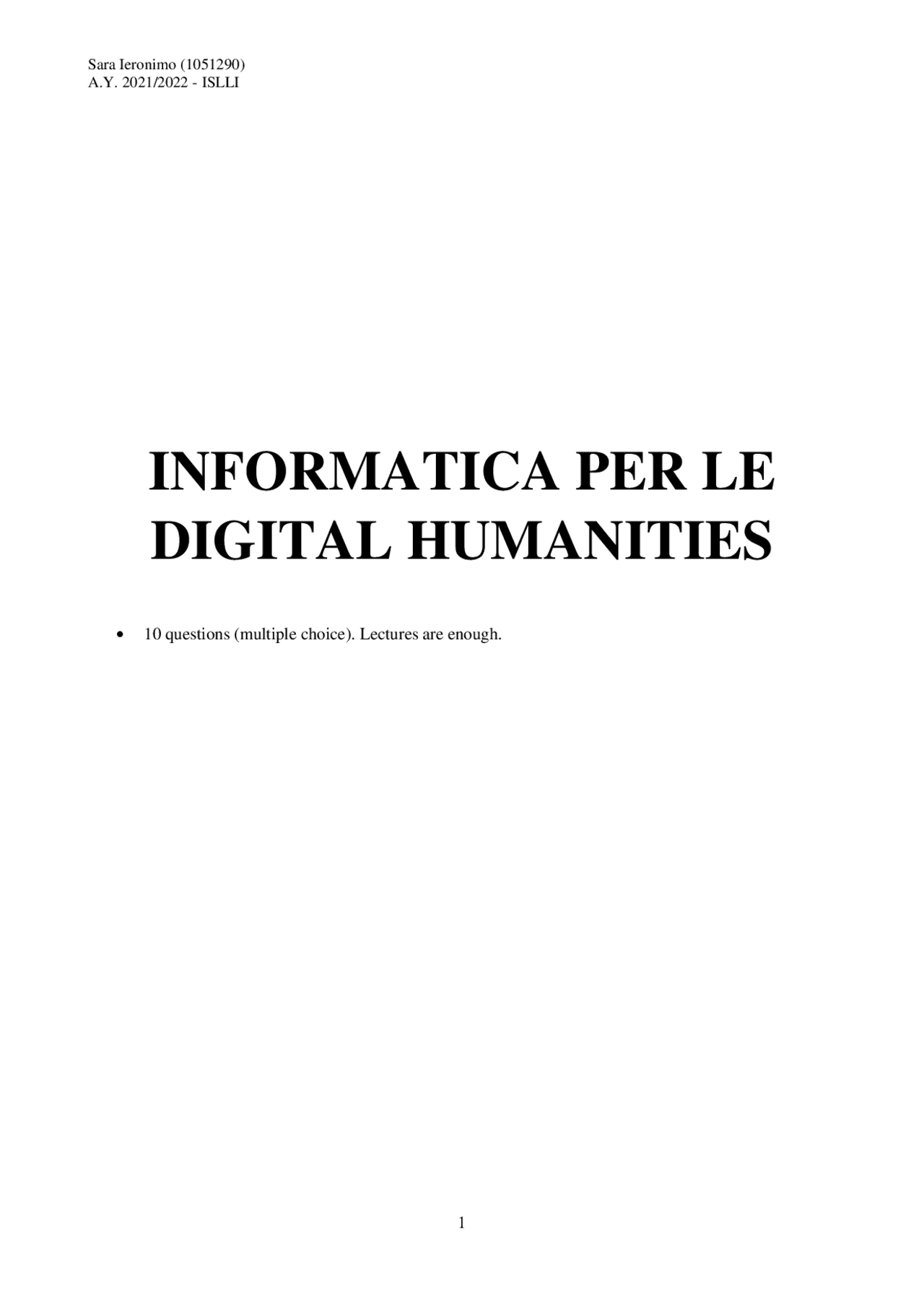 Informatica per le Digital Humanities | Appunti di Elementi di Informatica - Docsity