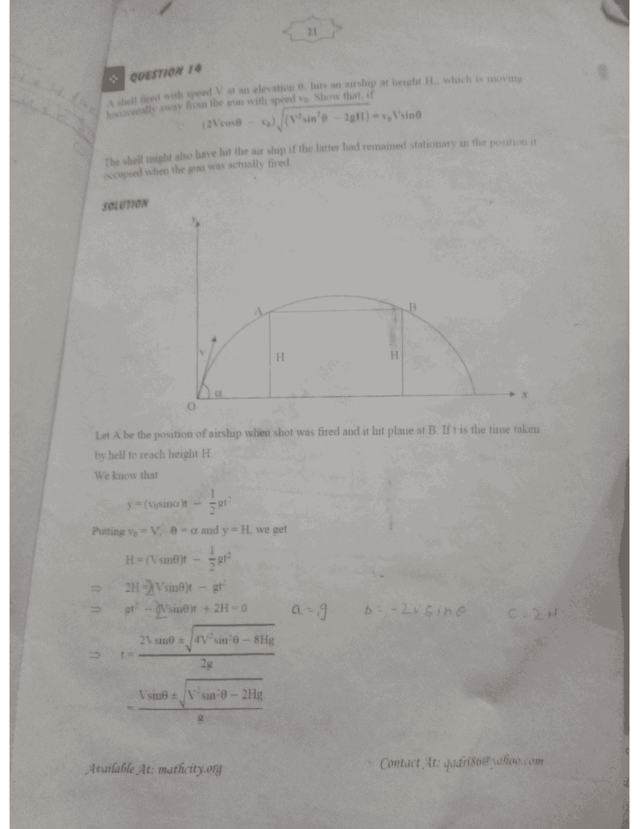 Projectiles questions solved in detail | Study notes Calculus | Docsity