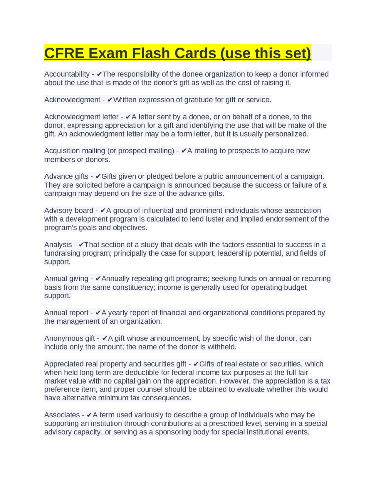 CFRE Exam Flash Cards (use this set) Latest 2022/2023 | Exams Nursing ...