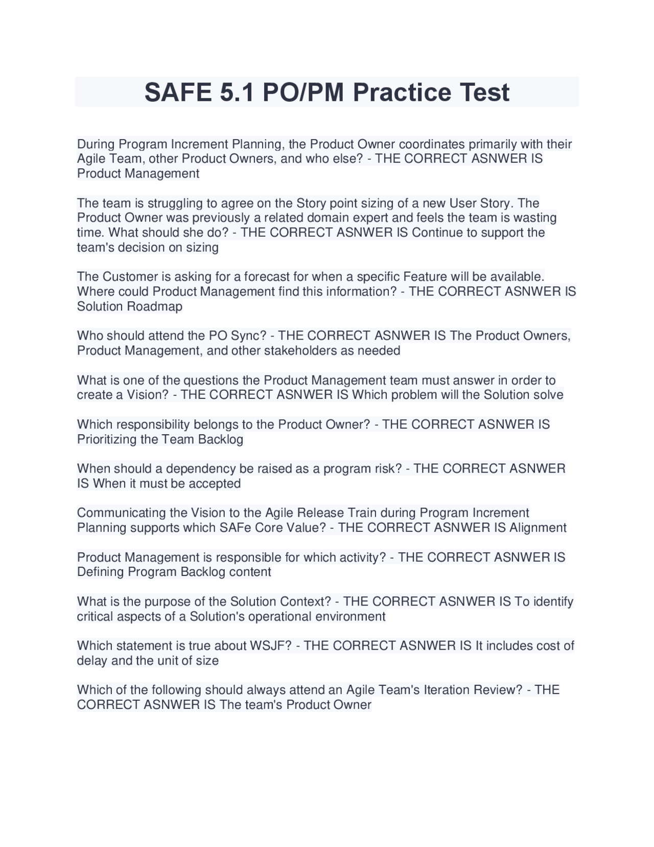 SAFE 5.1 PO/PM Practice Test (Latest 2022/2023) (Verified Answers by ...