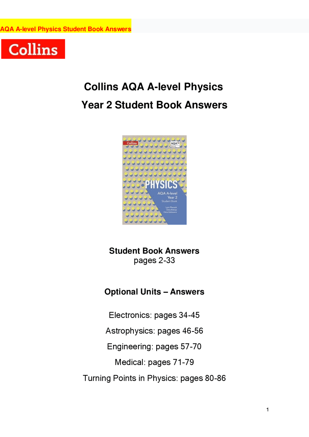 AQA A-level Physics Student Book Answers Updated 2022-2023 | Exams ...