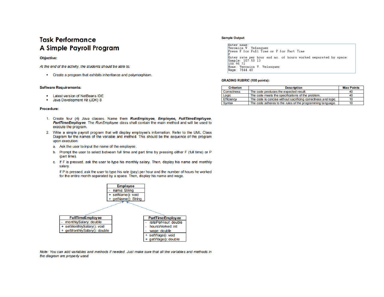 Simple Payroll Program (Java OOP) | Exams Computer Science | Docsity