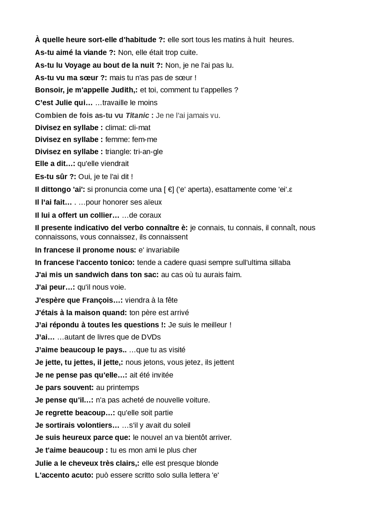 Lingua Francese Test Desame Docsity
