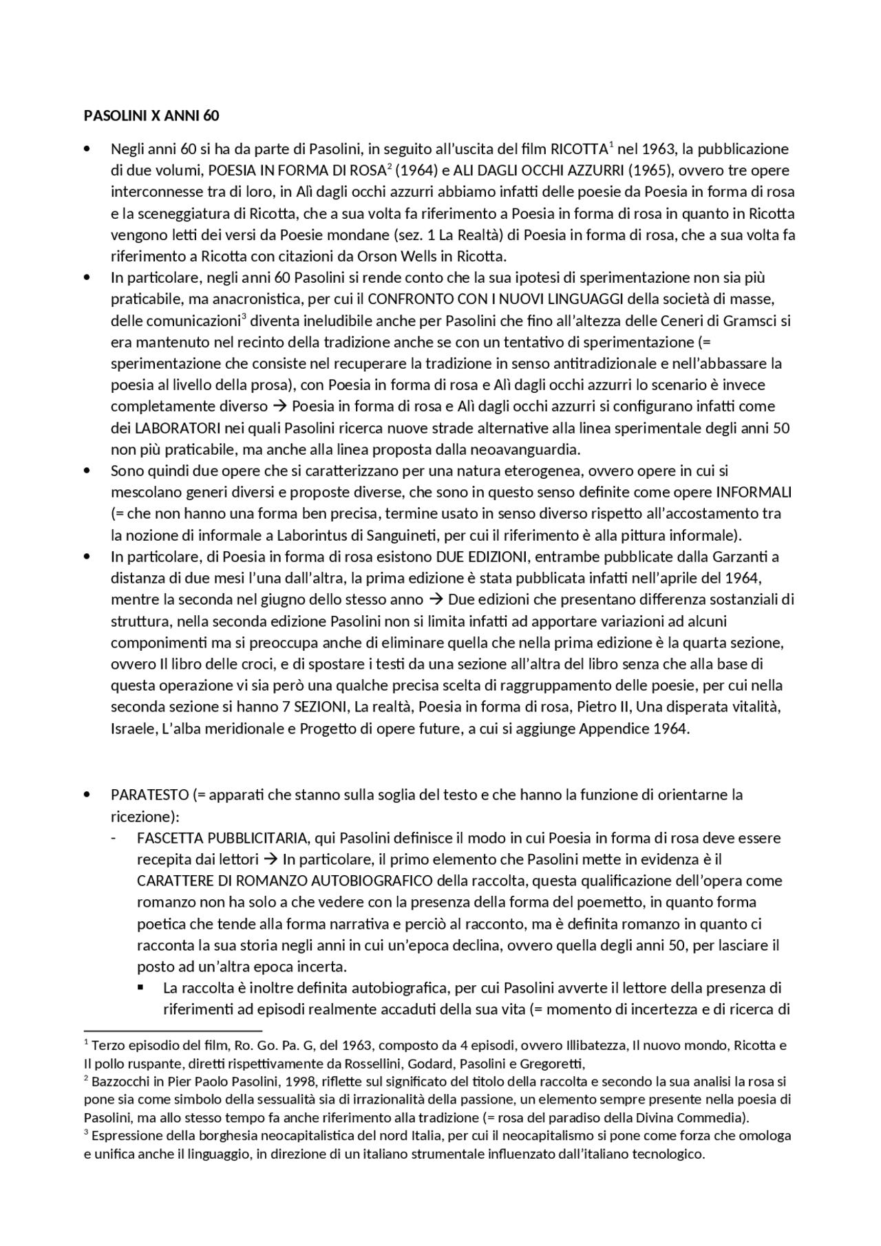 Pasolini - Poesia in forma di rosa (Spignoli) | Appunti di Letteratura | Docsity