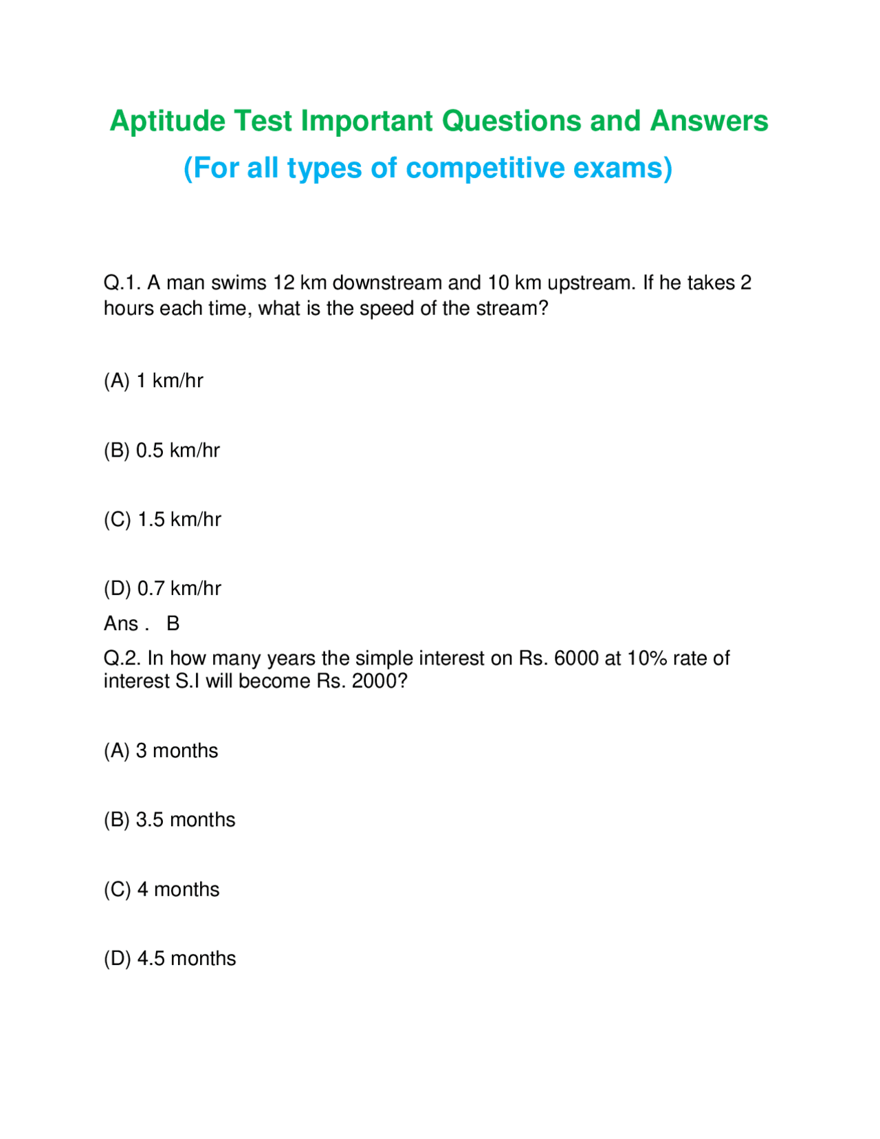 Aptitude Test Important Questions And Answers For All Types Of