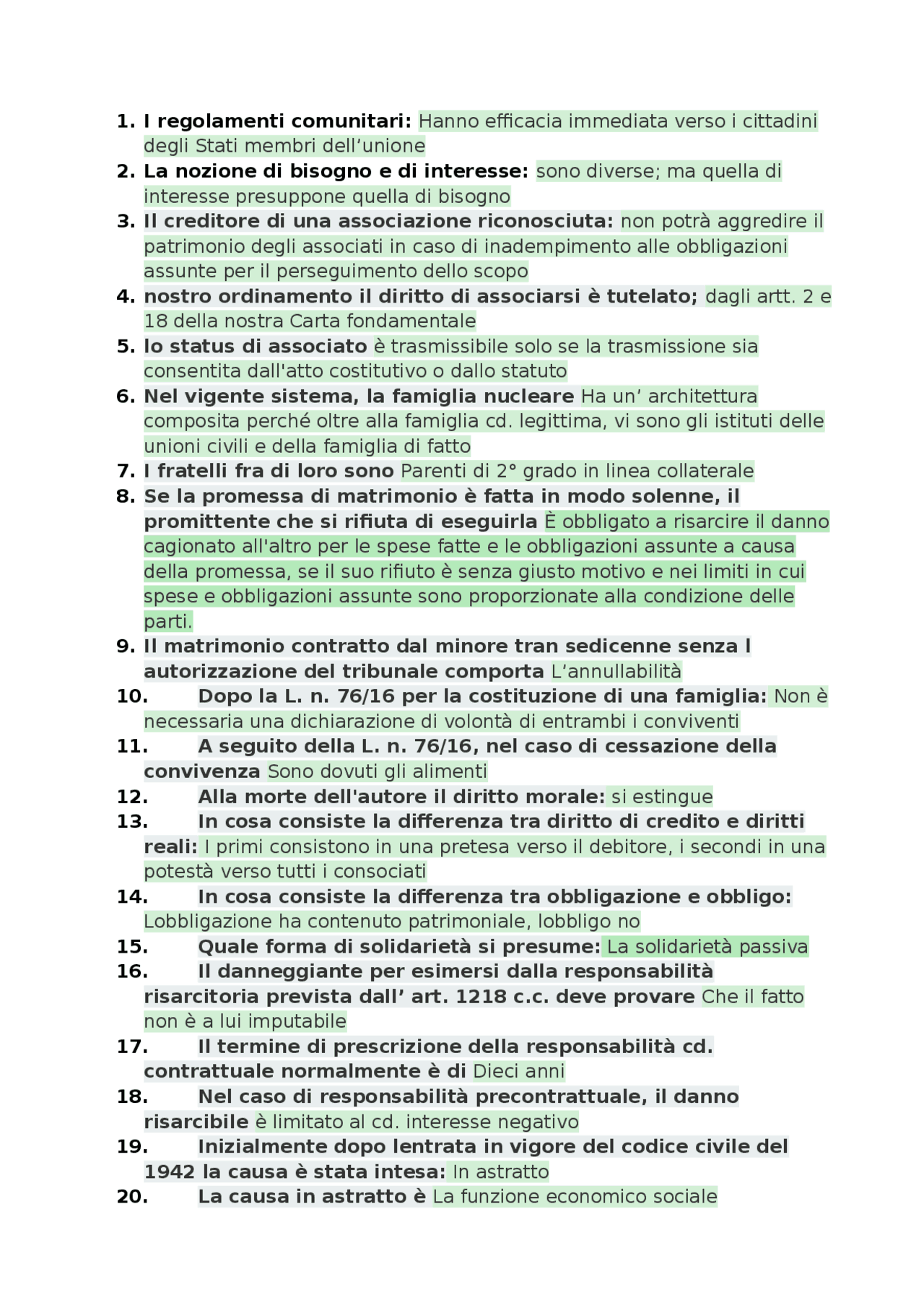 Paniere risposte esame diritto privato - Docente Flora Pirozzi - Lettere L10 triennale | Prove d ...