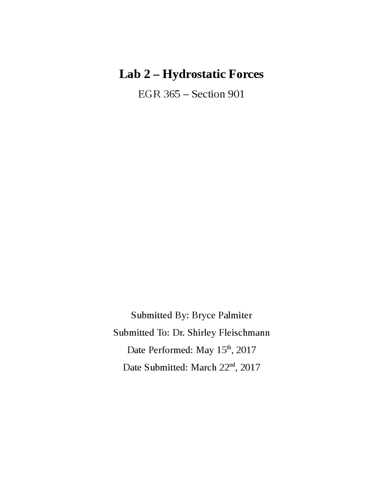 Hydrostatic forces on a plate | Lab Reports Fluid Mechanics | Docsity