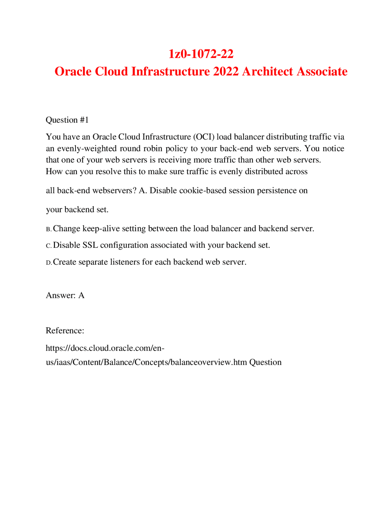 1z0 1072 22 Oracle Cloud Infrastructure 2022 Architect Associate