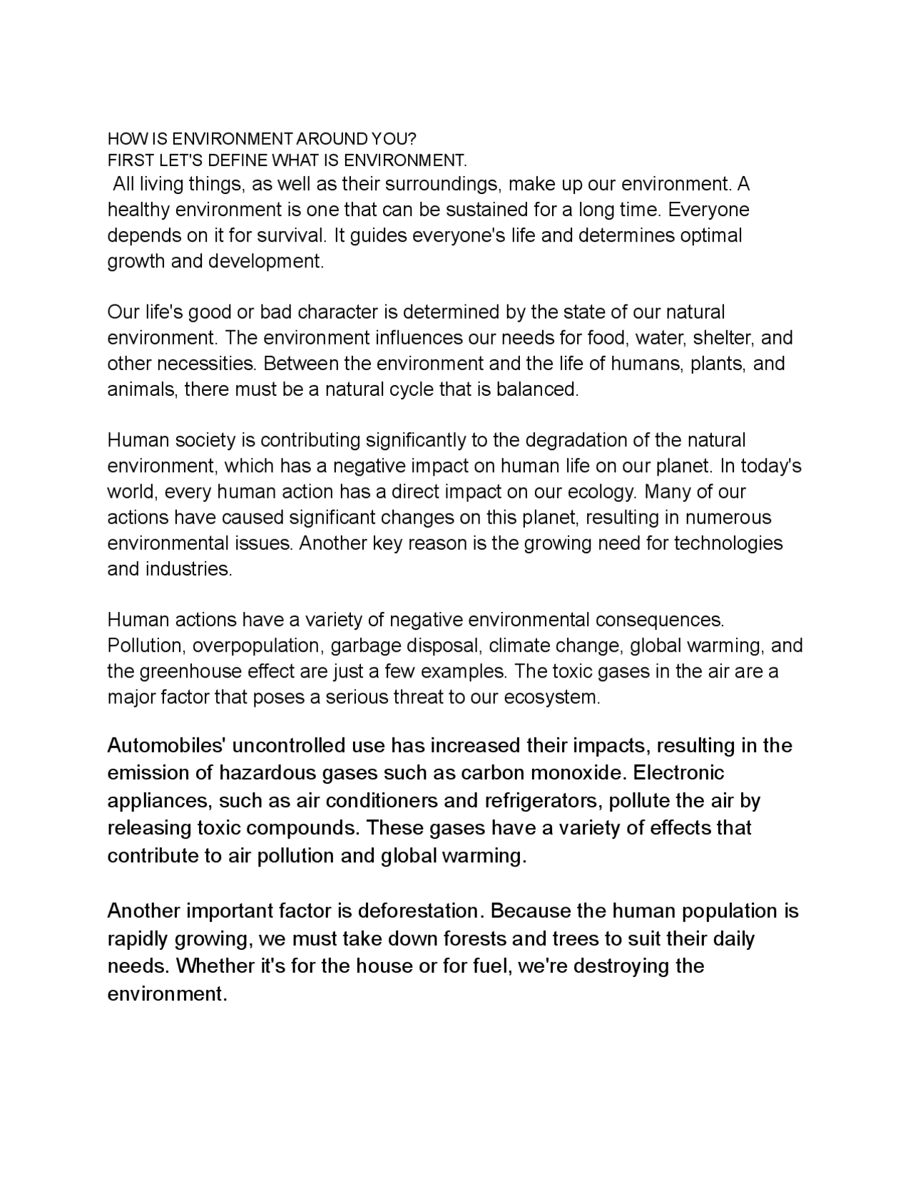 The Impact of Human Actions on the Environment | Essays (high school ...