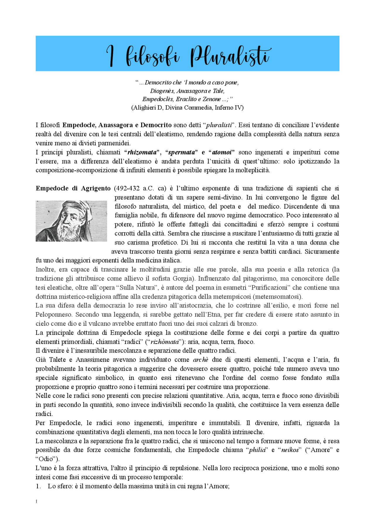 I FILOSOFI PLURALISTI: EMPEDOCLE, ANASSIMANDRO E DEMOCRITO | Appunti di ...