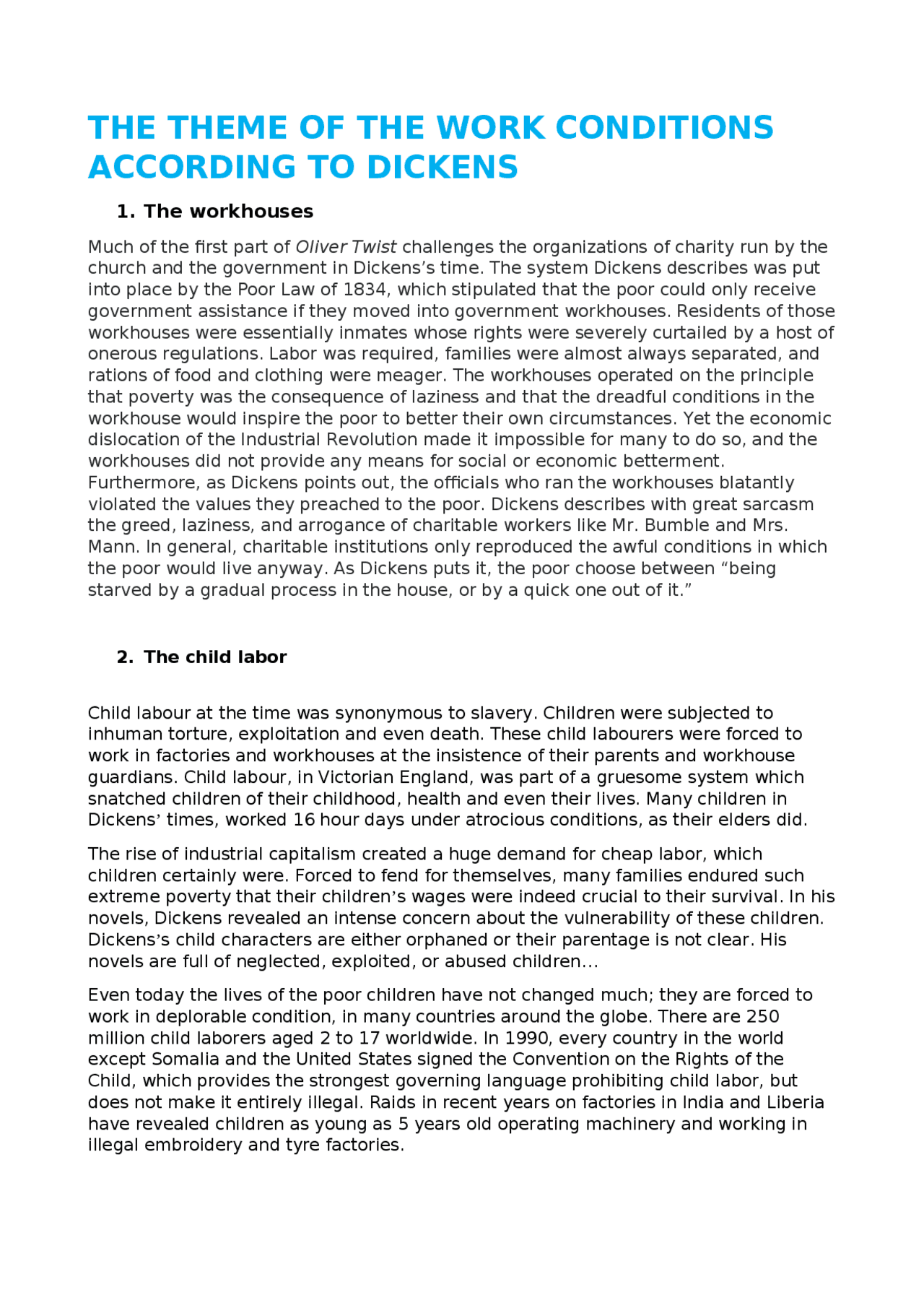 THE THEME OF THE WORK CONDITIONS ACCORDING TO DICKENS | Temi di Inglese ...