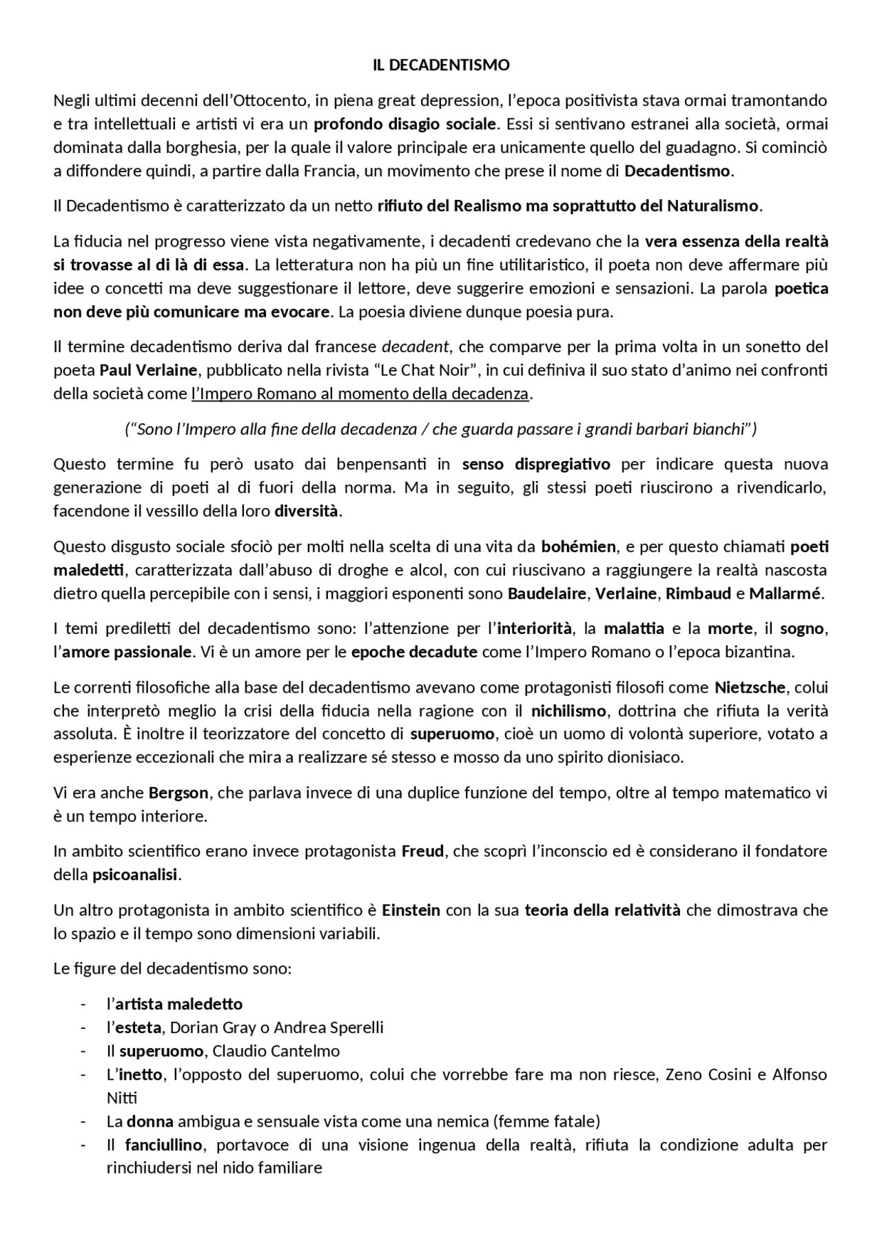 Decadentismo E Simbolismo Appunti Di Italiano Docsity