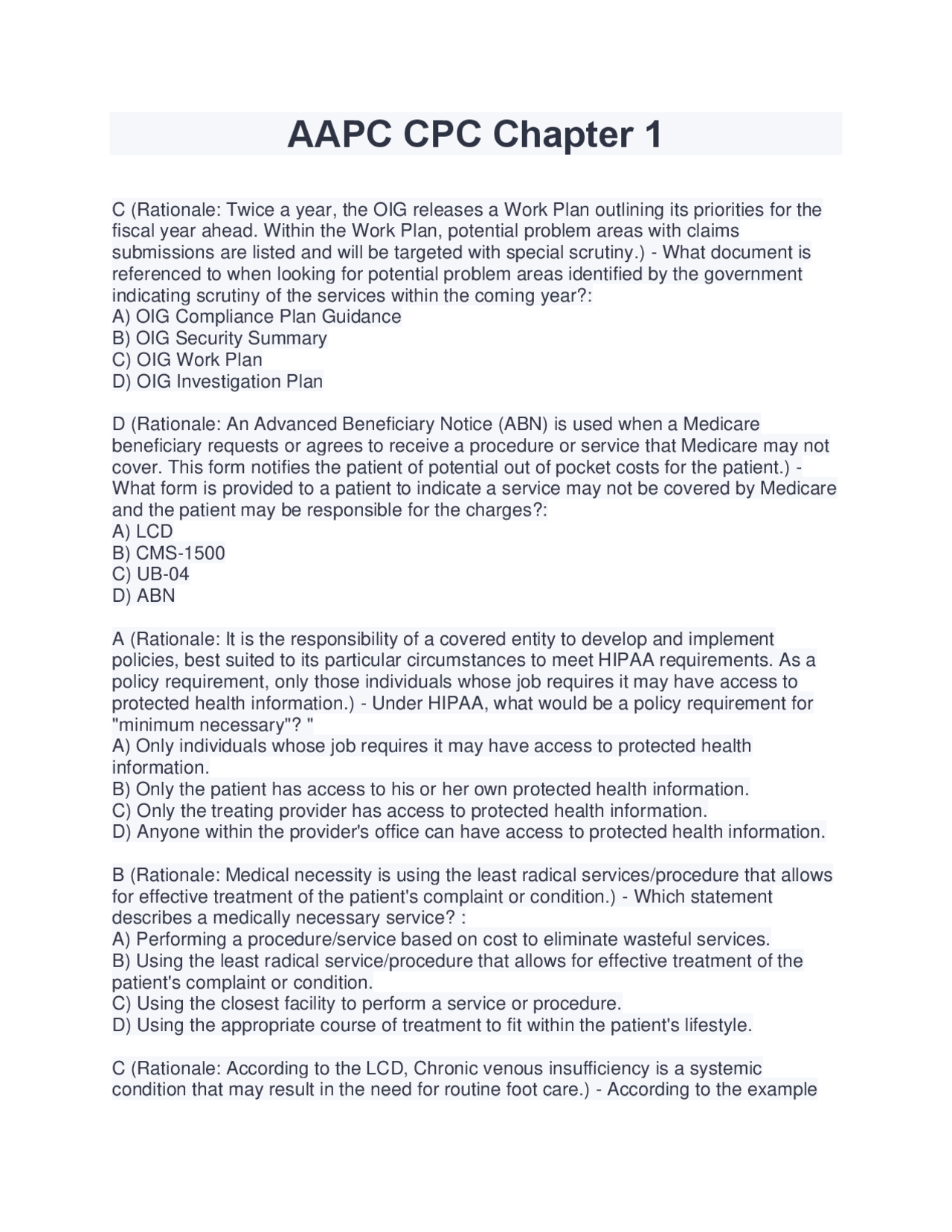 AAPC CPC Chapter 1 2022/2023 | Exams Medicine | Docsity