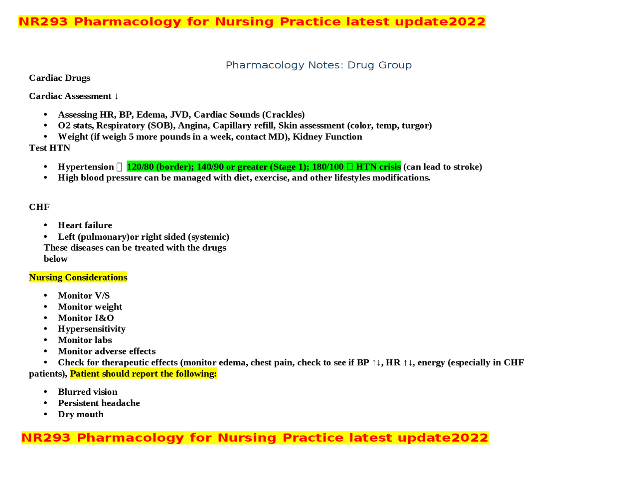 NR293 Pharmacology for Nursing Practice latest update2022 | Exams ...