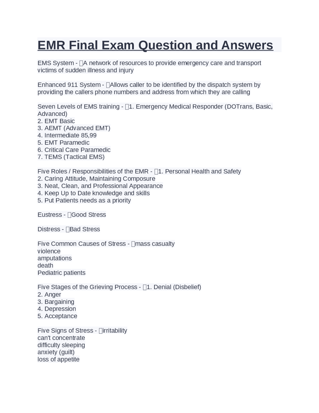 Emr Final Exam Question And Answers Exams Nursing Docsity