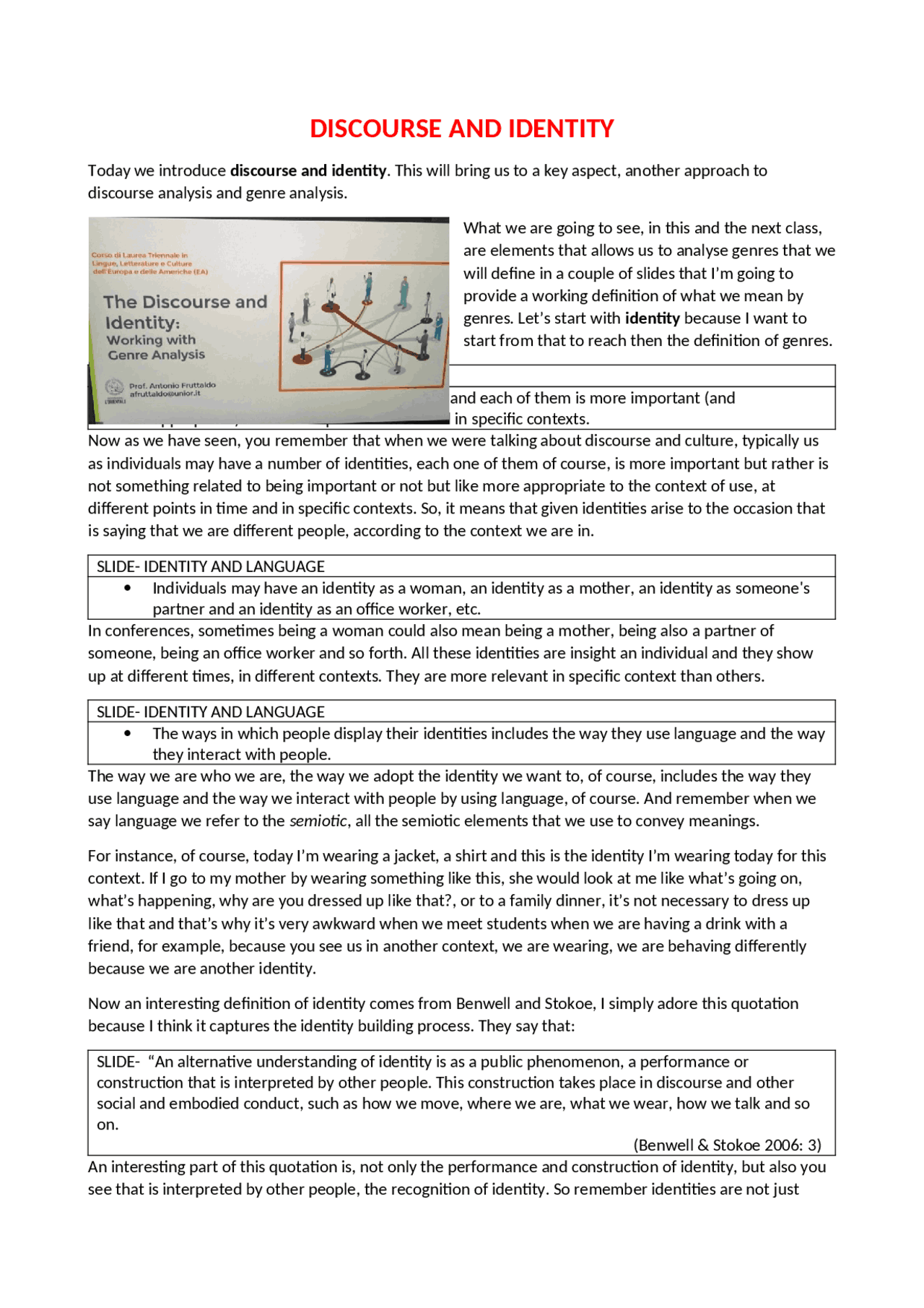 Discourse And Identity Sbobinature Di Lingua Inglese Docsity