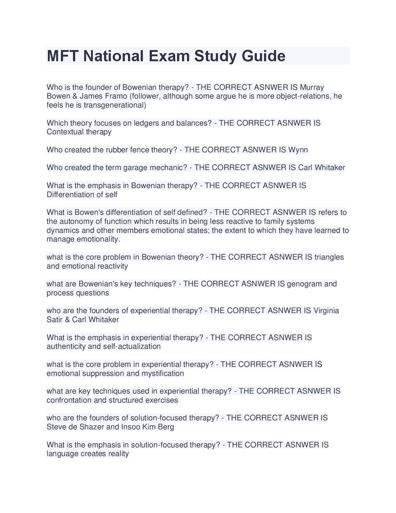 MFT National Exam Study Guide (2024/2025) (Verified Answers by GOLD ...