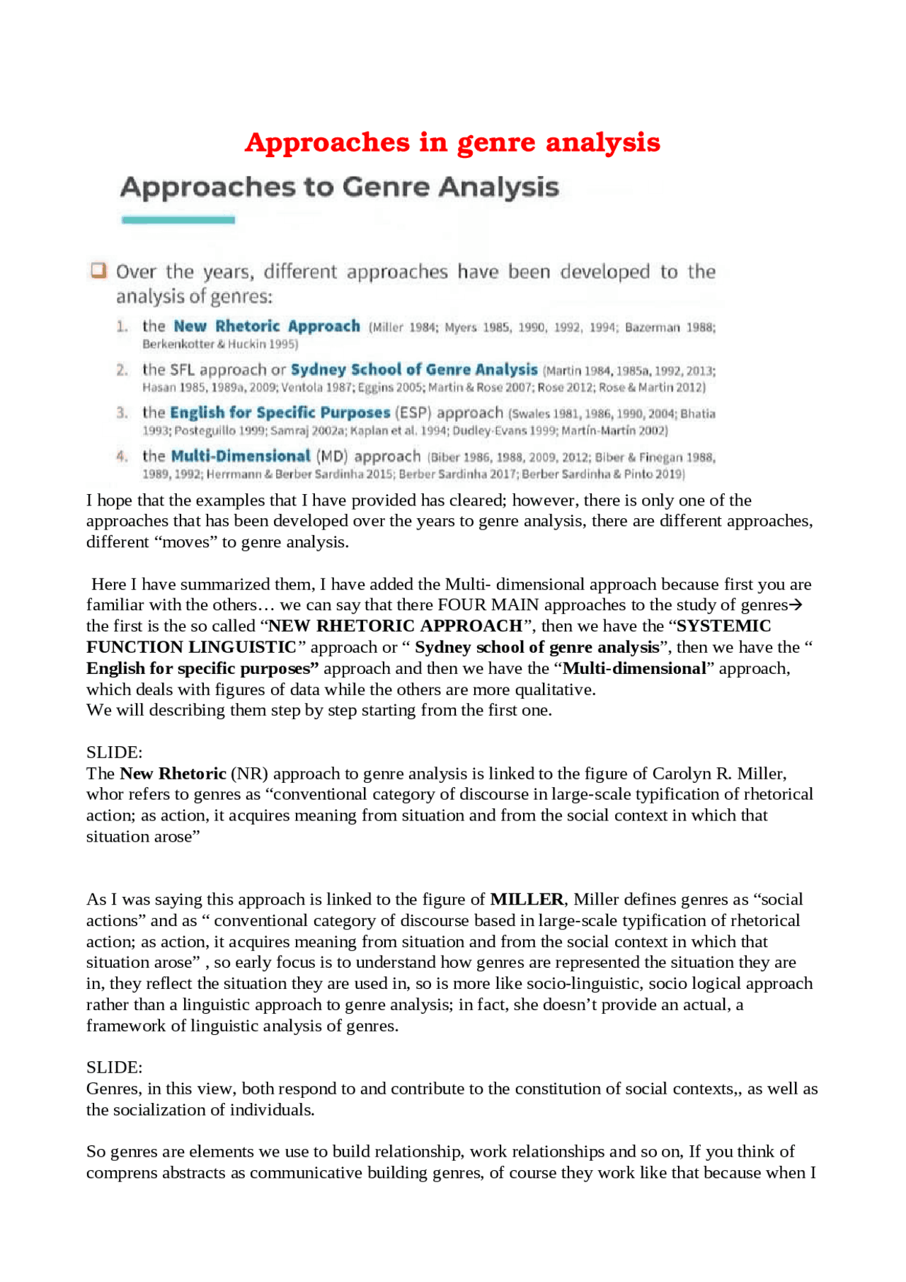 Approaches in genre analysis | Sbobinature di Lingua Inglese | Docsity