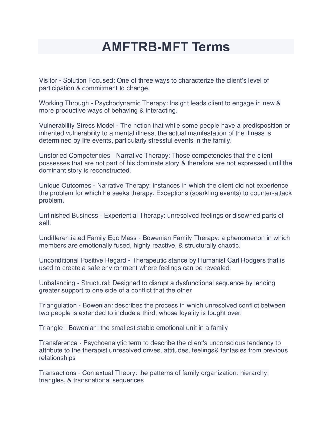 AMFTRB-MFT Terms (Latest 2022/2023) Download to Score A | Exams Nursing ...