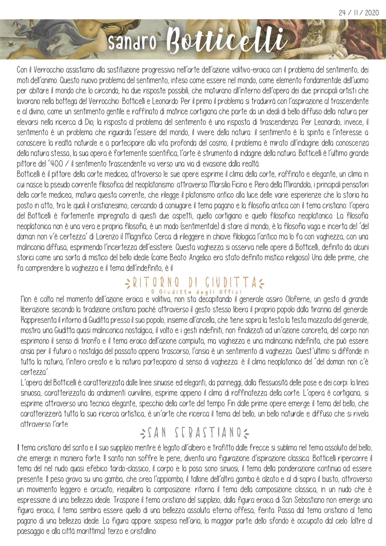 BOTTICELLI: introduzione e opere | Appunti di Elementi di storia dell'arte ed espressioni ...