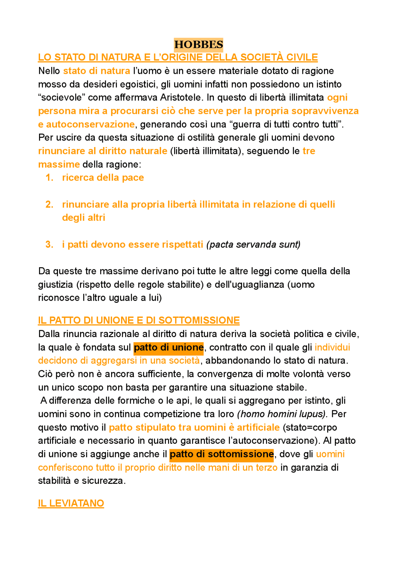 Hobbes Locke E Rousseau Appunti Di Filosofia Docsity