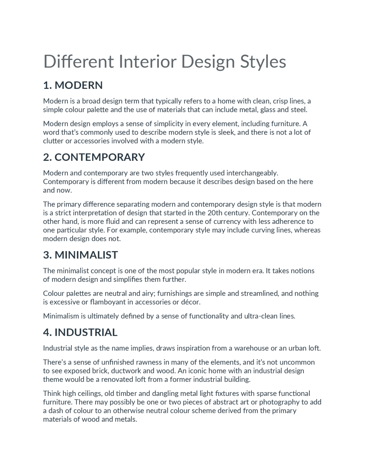 Different Interior Design Styles and Other Components | Study notes ...