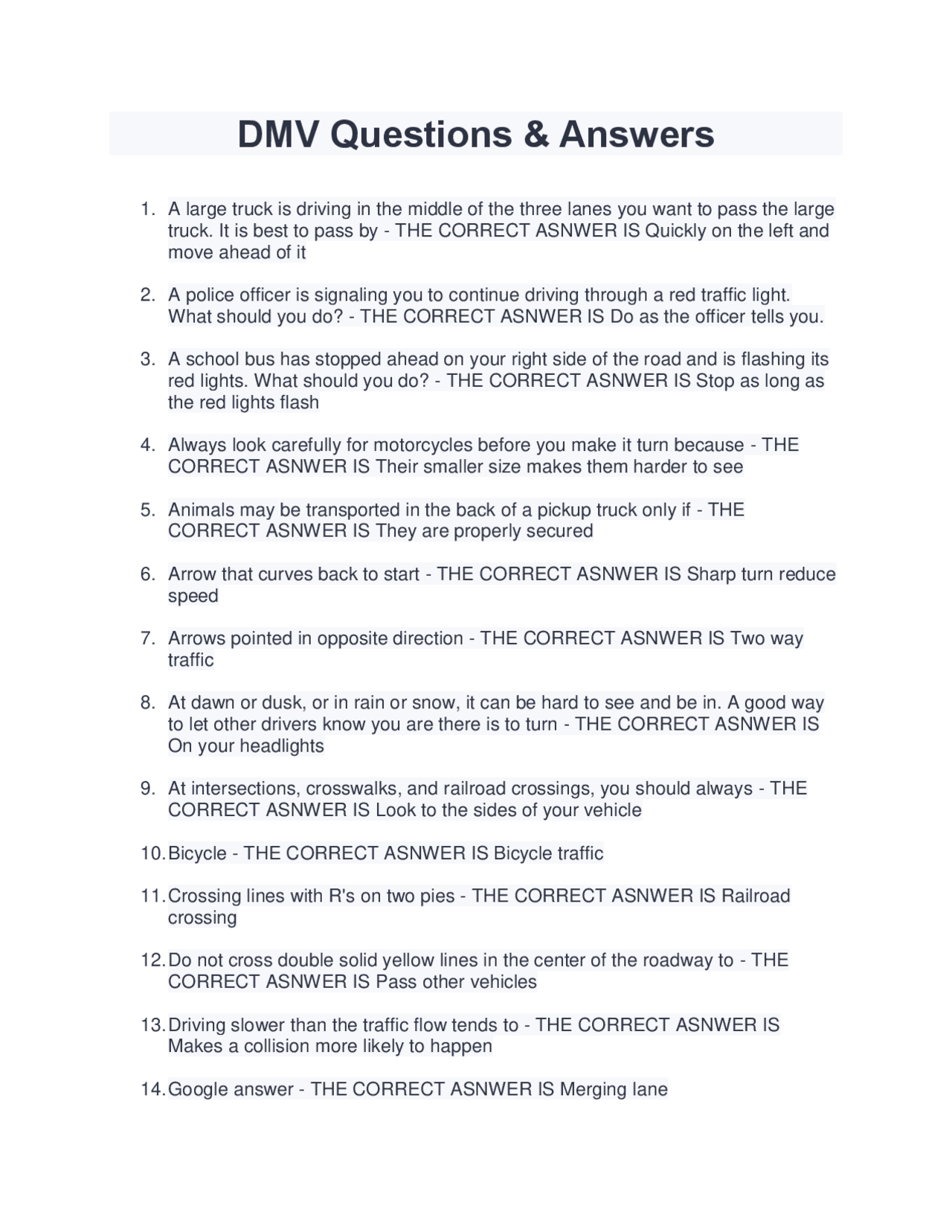 DMV Questions & Answers (2022/2023) Verified Question and Answers ...