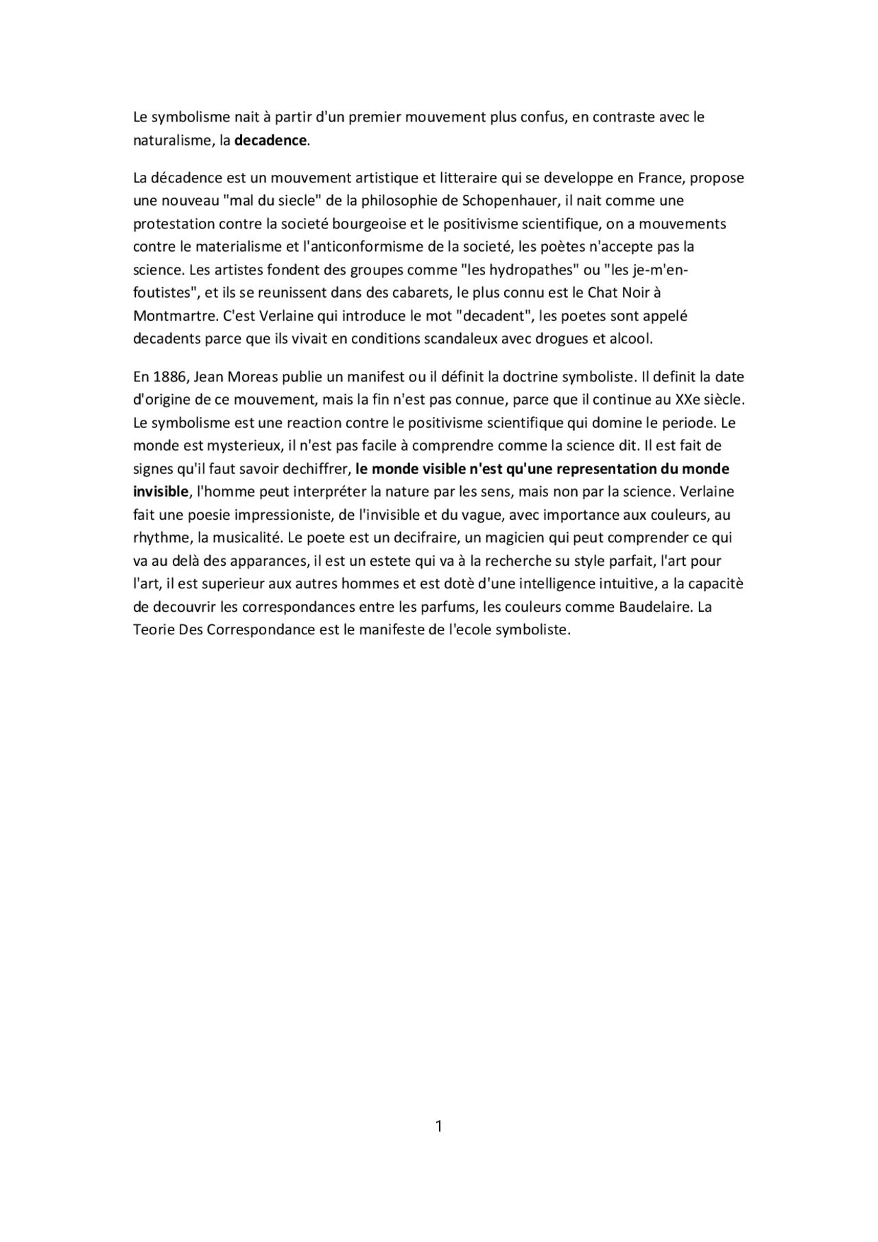 Symbolisme Et Decadence Appunti Di Francese Docsity