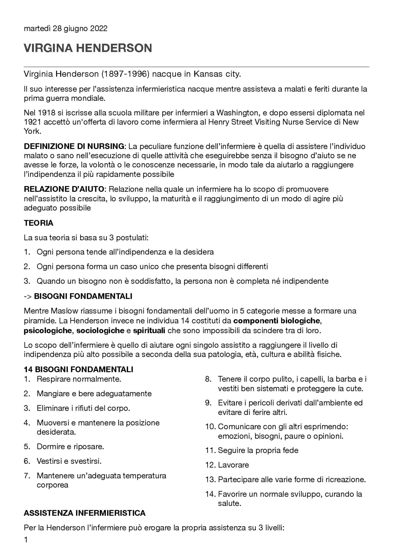 Virginia Henderson E Teorie Appunti Di Infermieristica Docsity