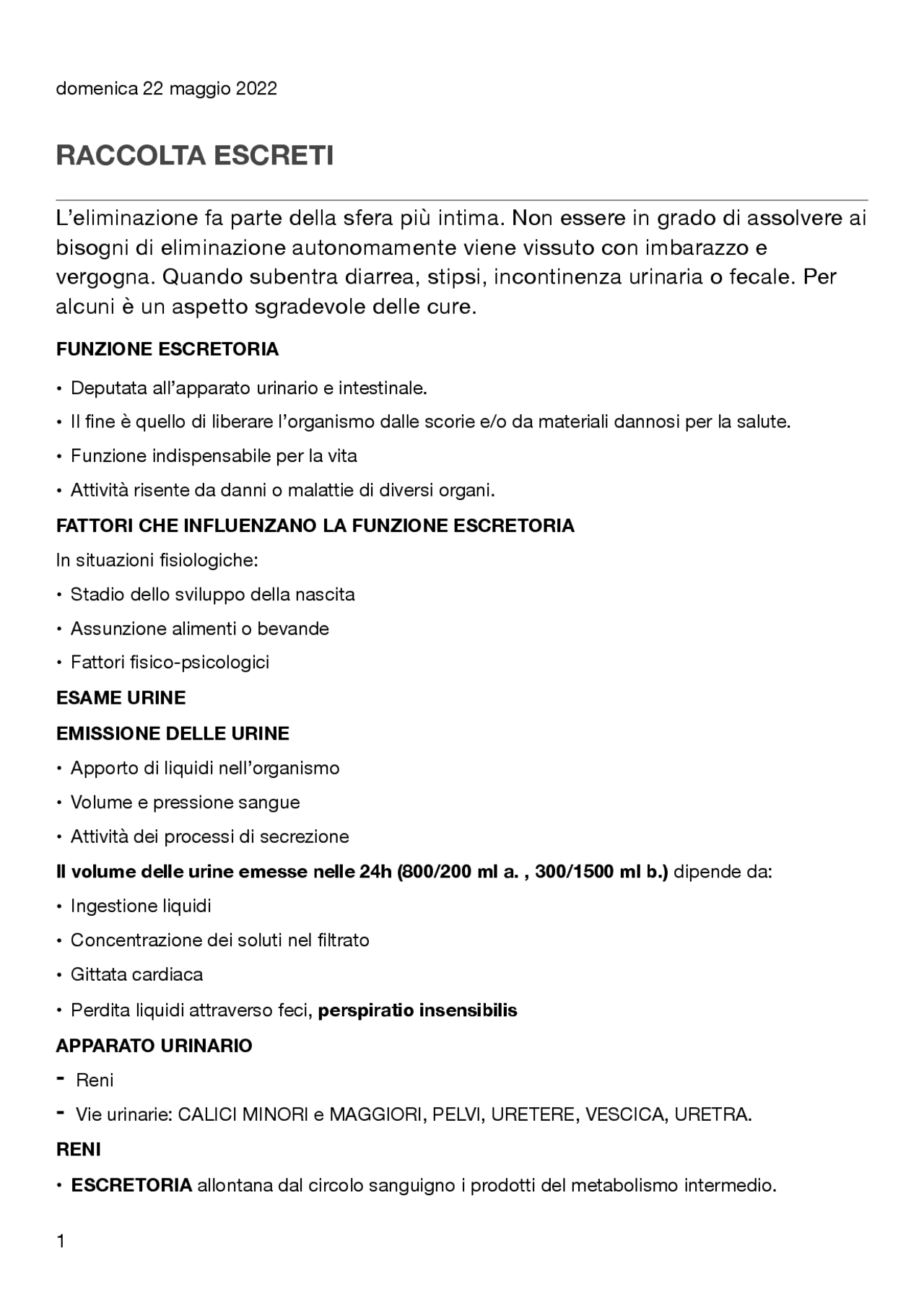 Raccolta Escreti E Esami Appunti Di Infermieristica Docsity