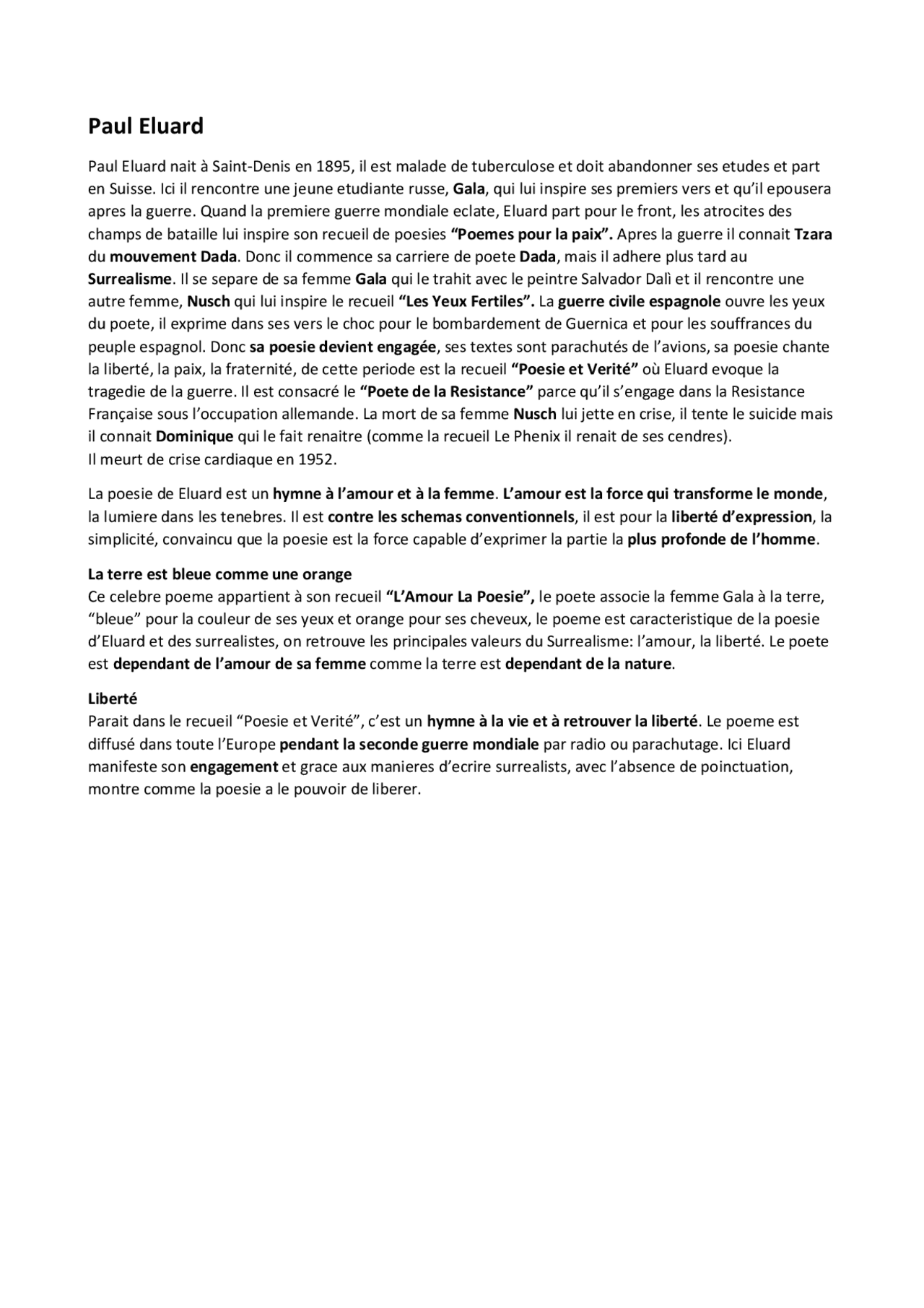 Appunti Paul Eluard Appunti Di Francese Docsity