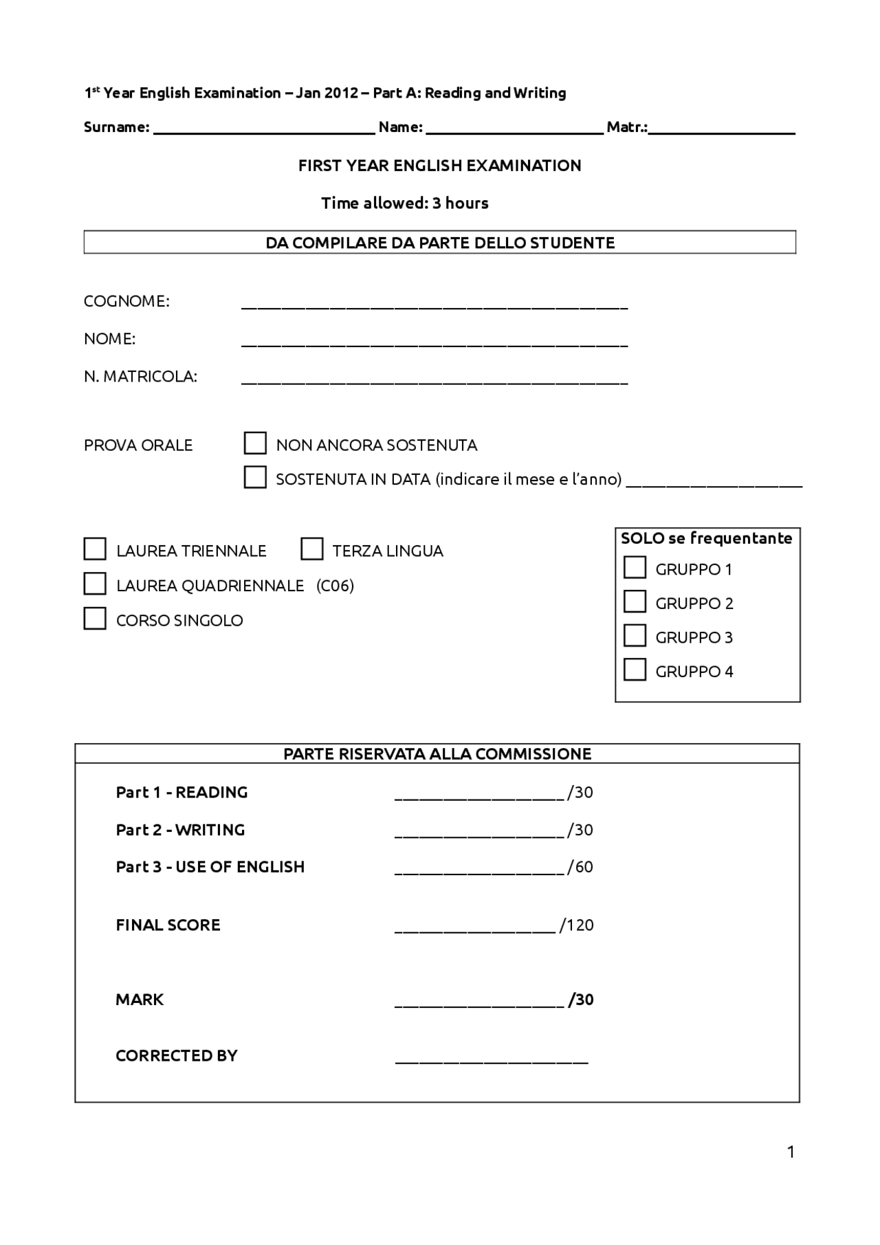 Soluzioni simulazione esame lingua inglese | Prove d'esame di Lingua Inglese | Docsity