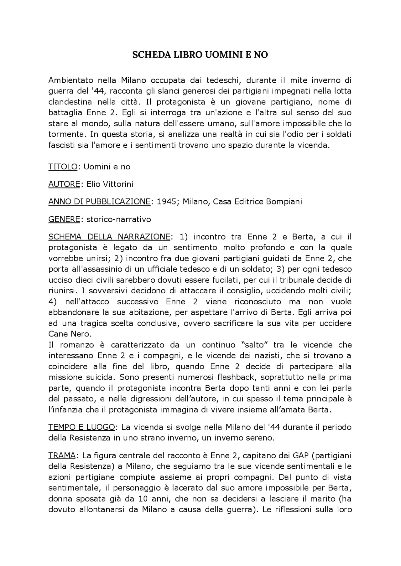 Uomini E No Elio Vittorini Appunti Di Italiano Docsity
