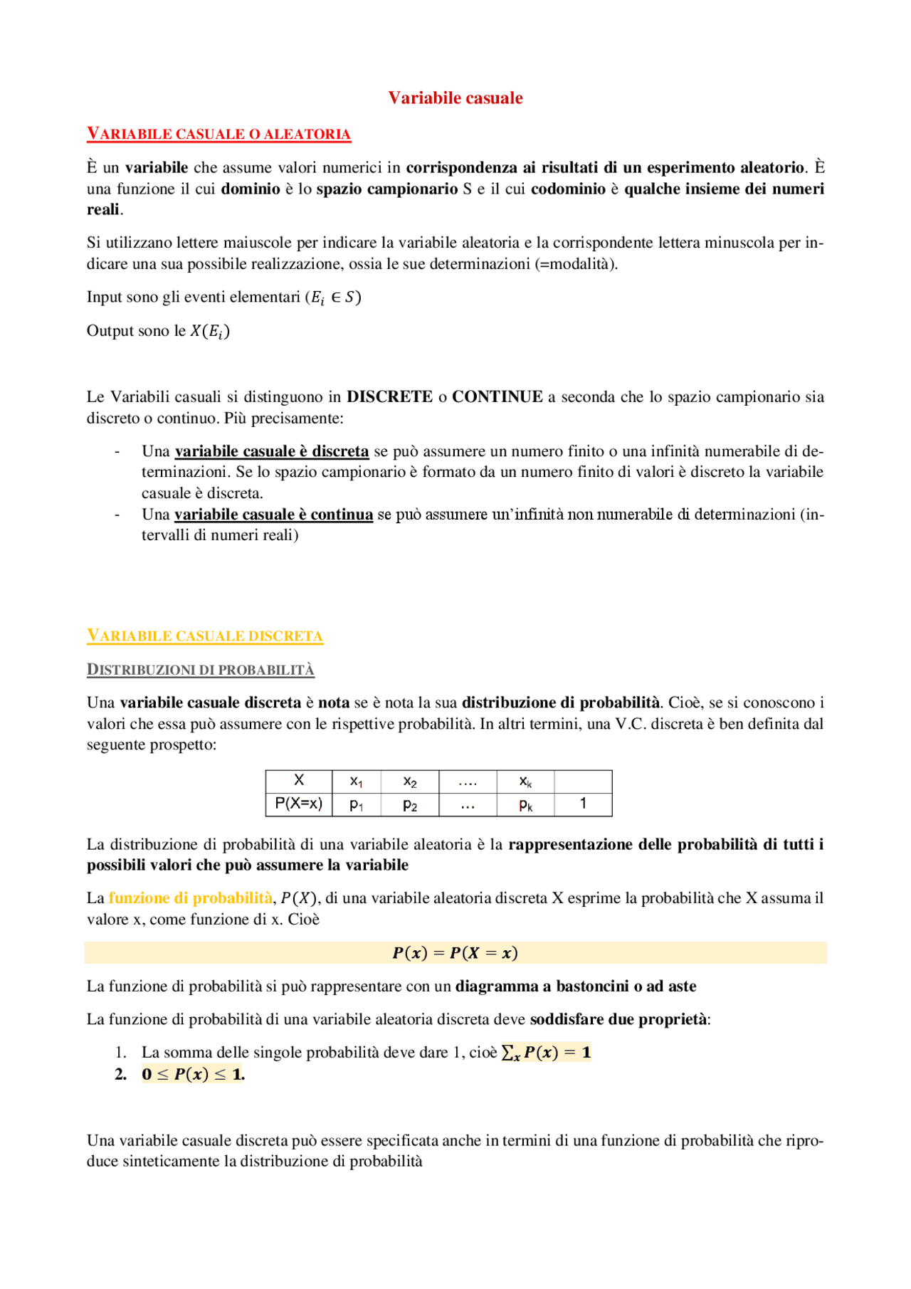 Variabili Casuali Discrete E Continue E Le Loro Distribuzioni Di