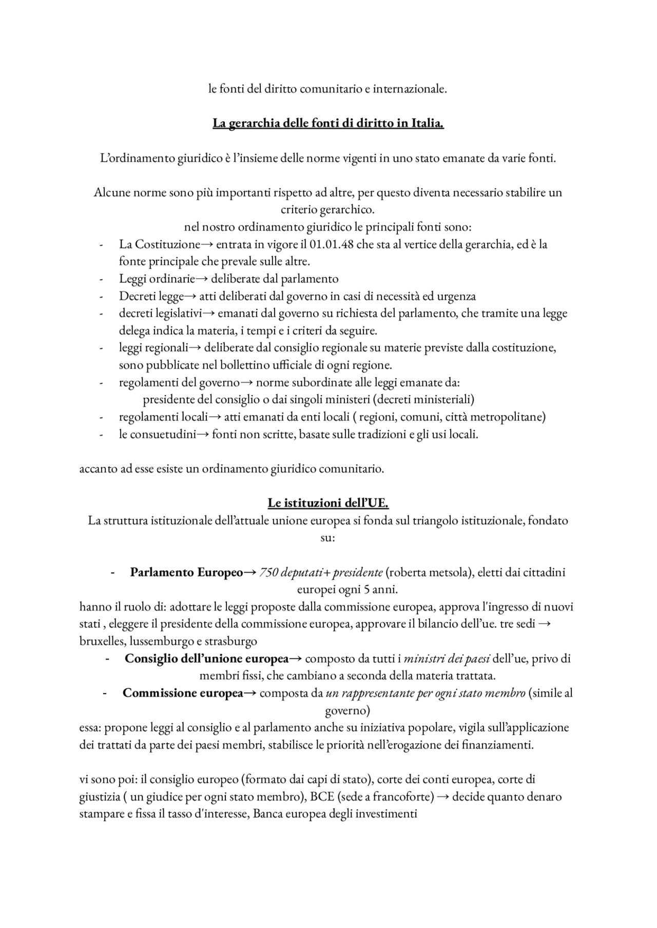 Le fonti del diritto comunitario e internazionale | Appunti di Economia aziendale - Docsity