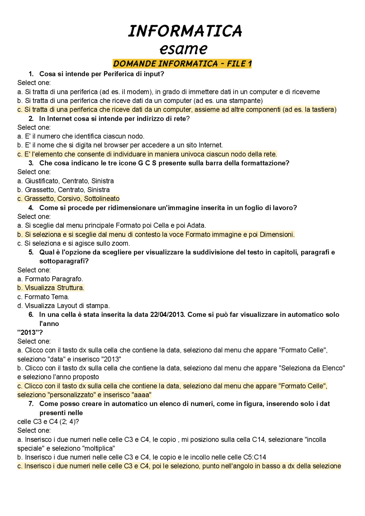 Domande Informatica 3 Cfu Schemi E Mappe Concettuali Di Informatica