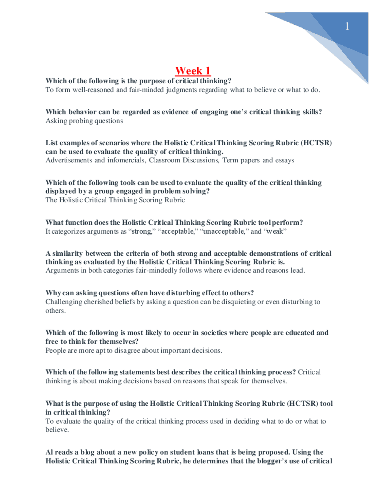 BUSI 1010U Critical thinking and ethics exam Updated | Exams Business Economics | Docsity