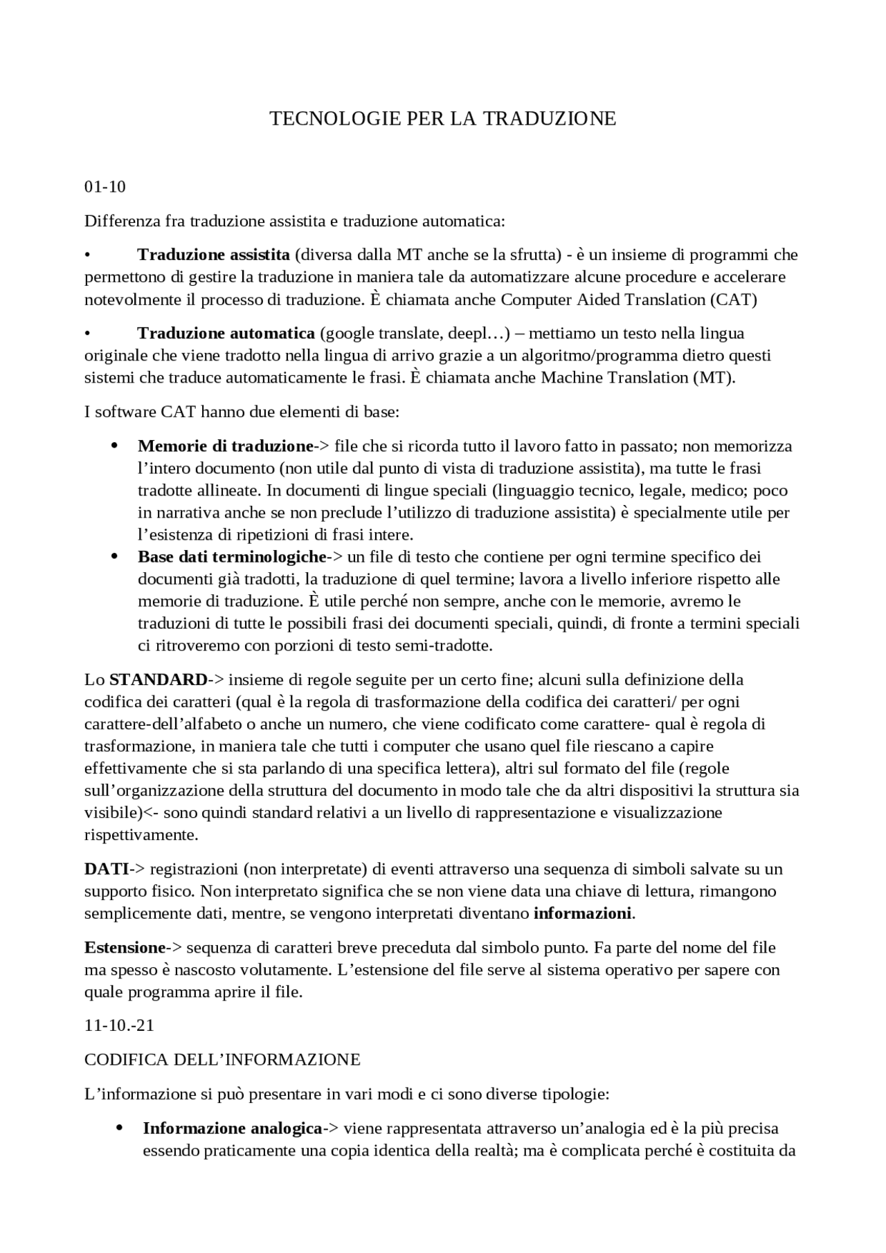 Tecnologie per la traduzione (2021-2022) | Appunti di Traduzione | Docsity