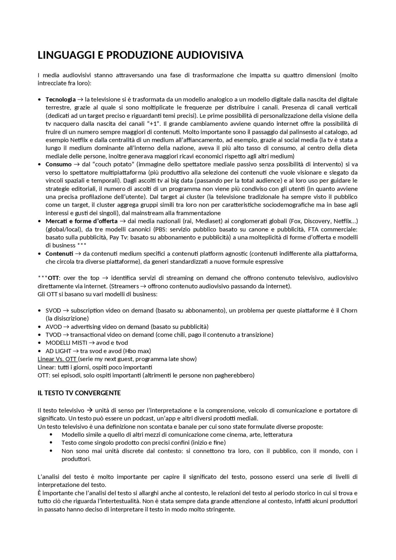Linguaggi E Produzione Audiovisiva 1 Semestre Appunti Di Linguaggio