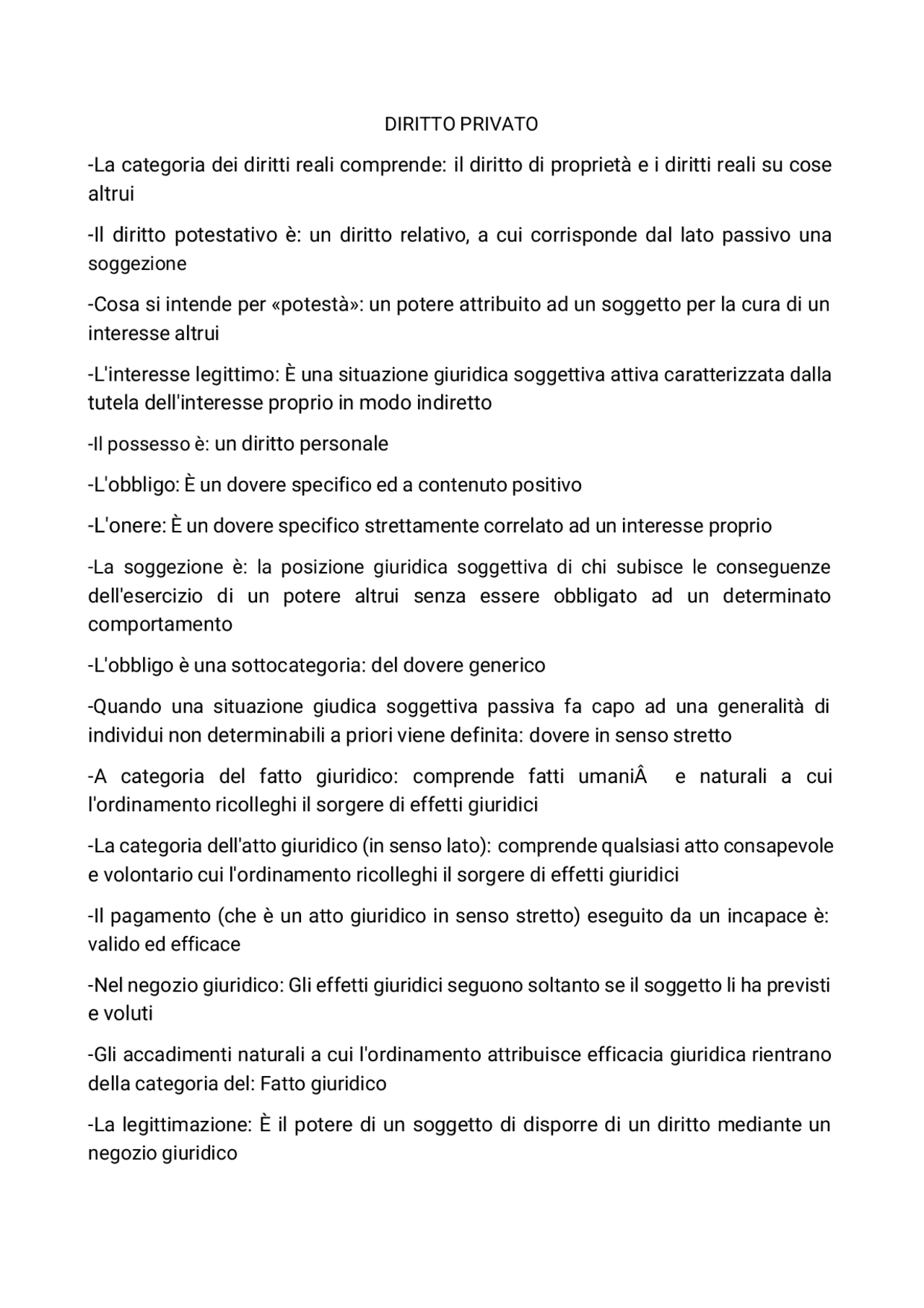 DIRITTO PRIVATO L18 ECONOMIA PEGASO AGGIORNATO COMPLETO | Prove d'esame di Diritto Privato | Docsity